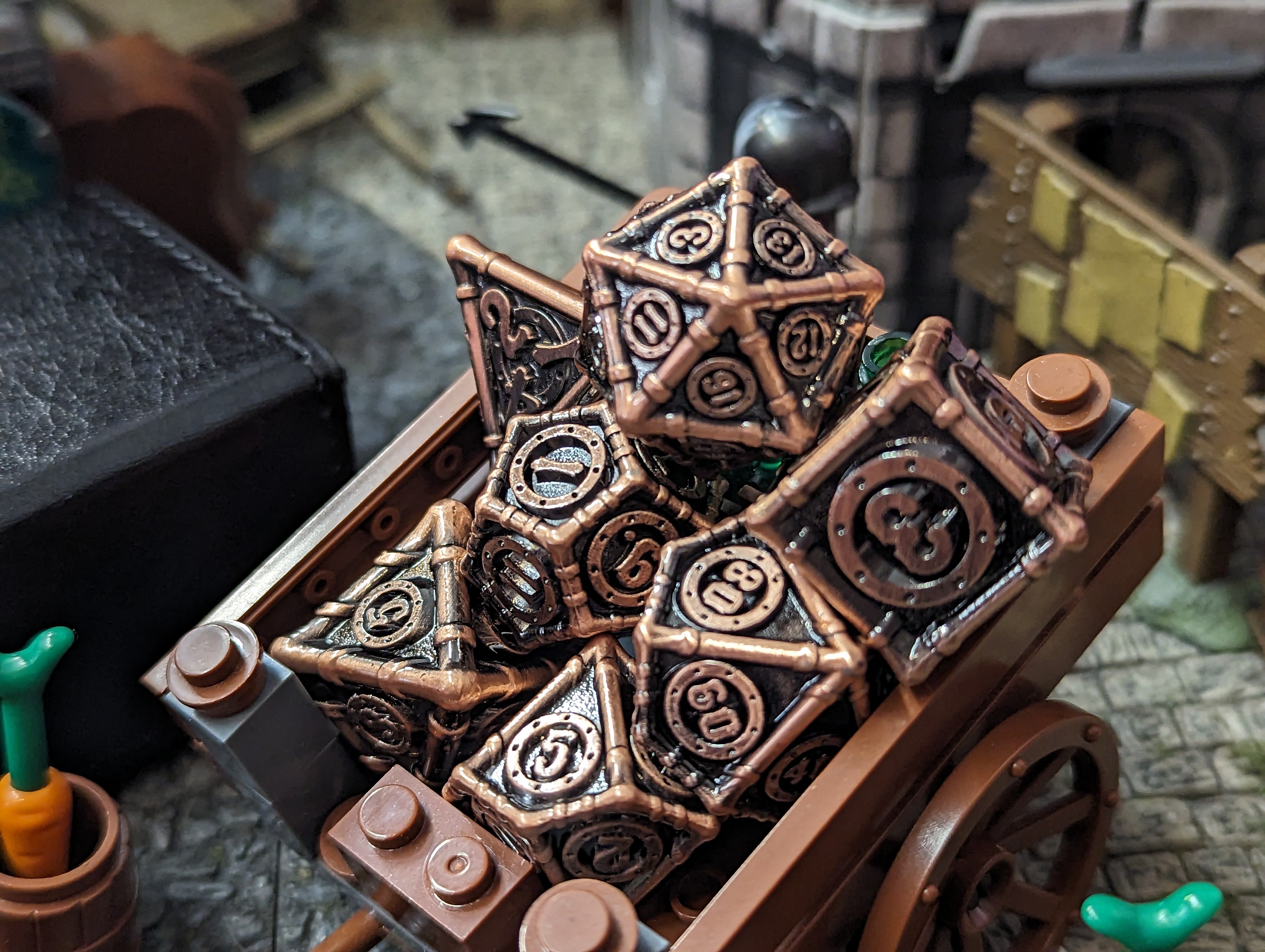 Steam Funk in Embered Copper, Solid Metal RPG Set – DnDice
