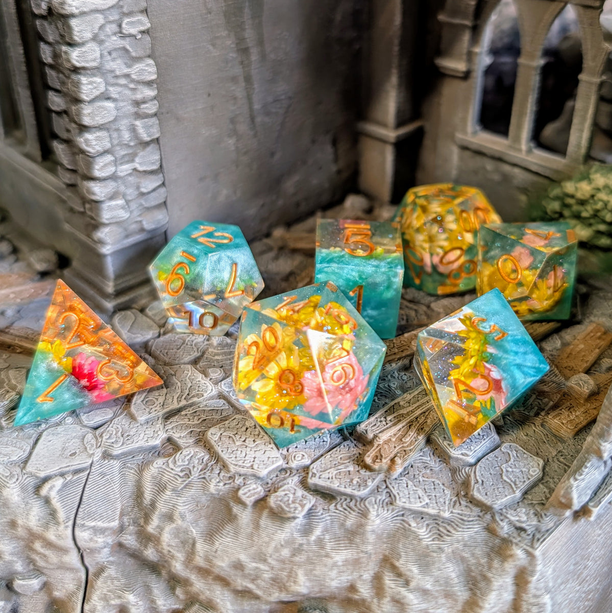 Dewdrop Elixir, Handcrafted Sharp-Edged RPG Dice Set – DnDice
