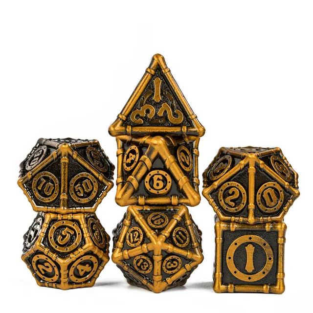 Steam Funk in Burnished Gold, Solid Metal RPG Set – DnDice