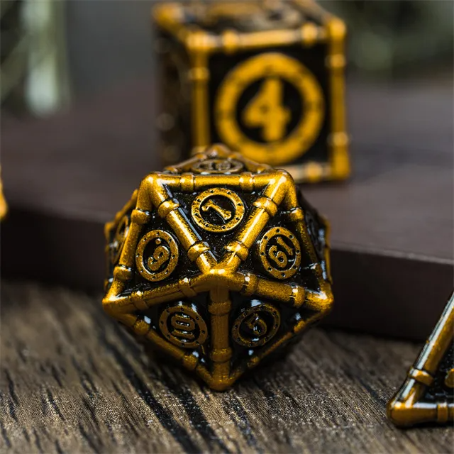Steam Funk in Burnished Gold, Solid Metal RPG Set – DnDice